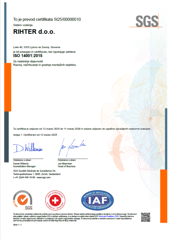 V Rihterju smo prejeli certifikat ISO 14001:2015 - Sistem ravnanja z ...